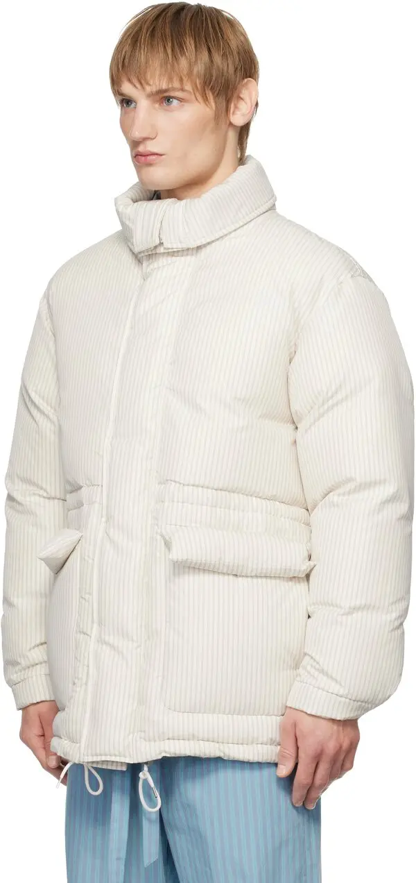 Tekla Exclusive Auralee Edition Stripe Down Jacket In Snow Stripes